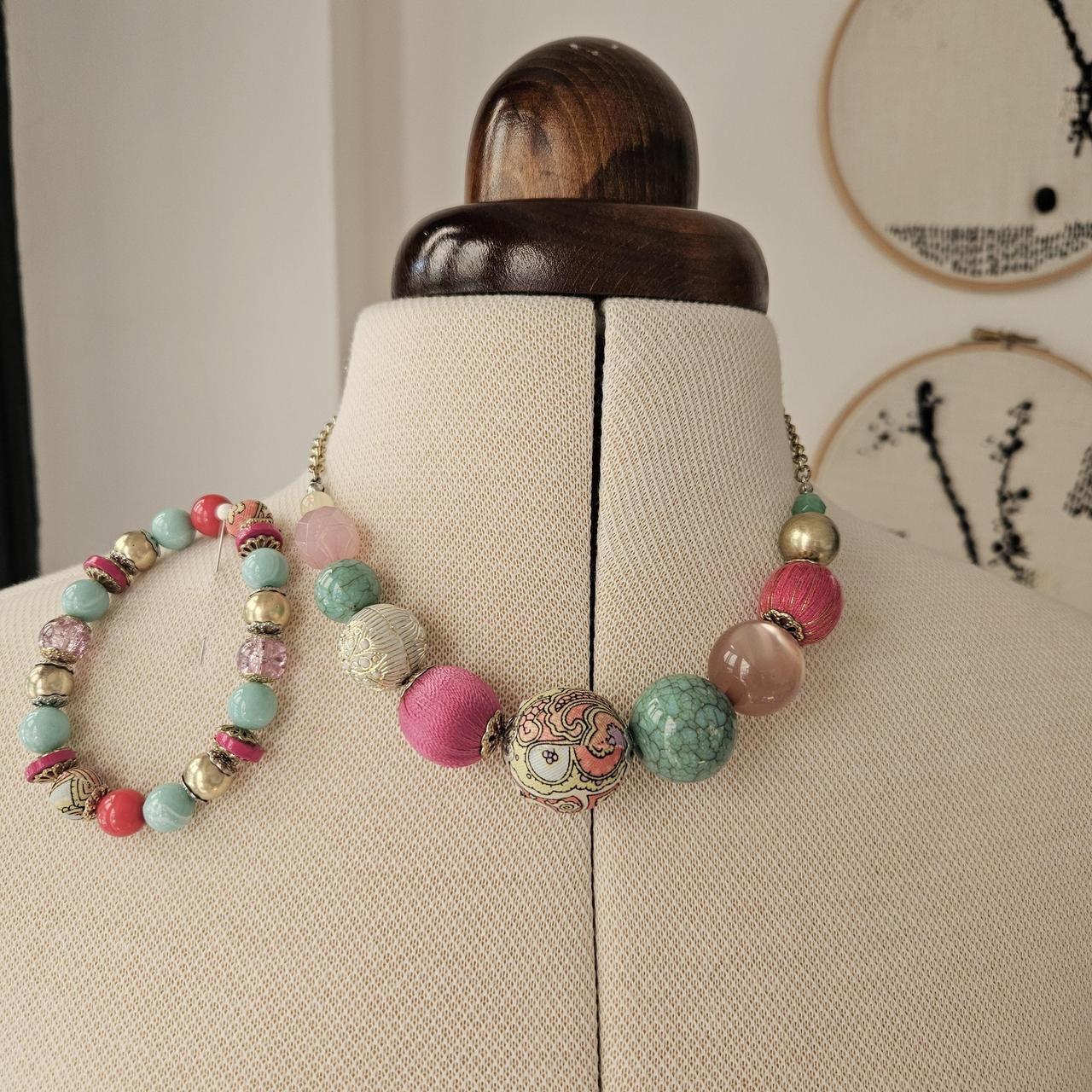 Stunning boho multi-coloured beaded necklace and... | Depop