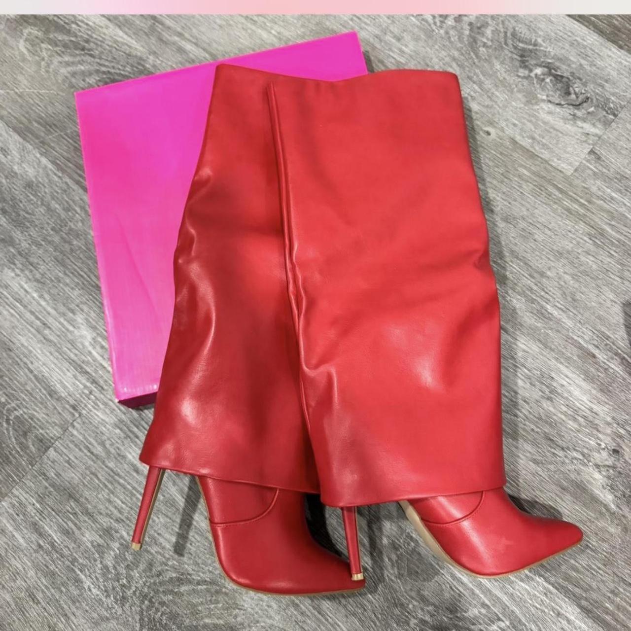 Cherry Red fold over boots (similar to shark boot)... | Depop