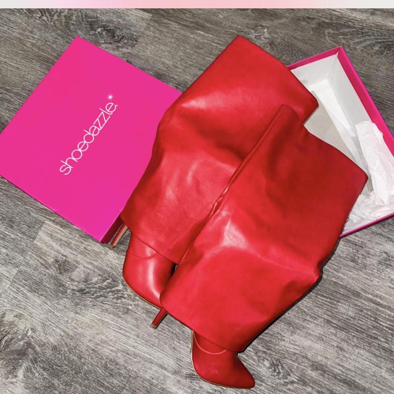 Cherry Red fold over boots (similar to shark boot)... | Depop