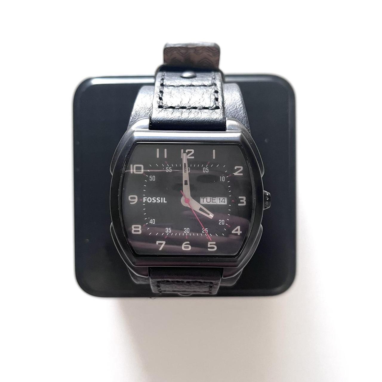 Fossil Men’s Black Stainless Steel Watch and Leather... - Depop