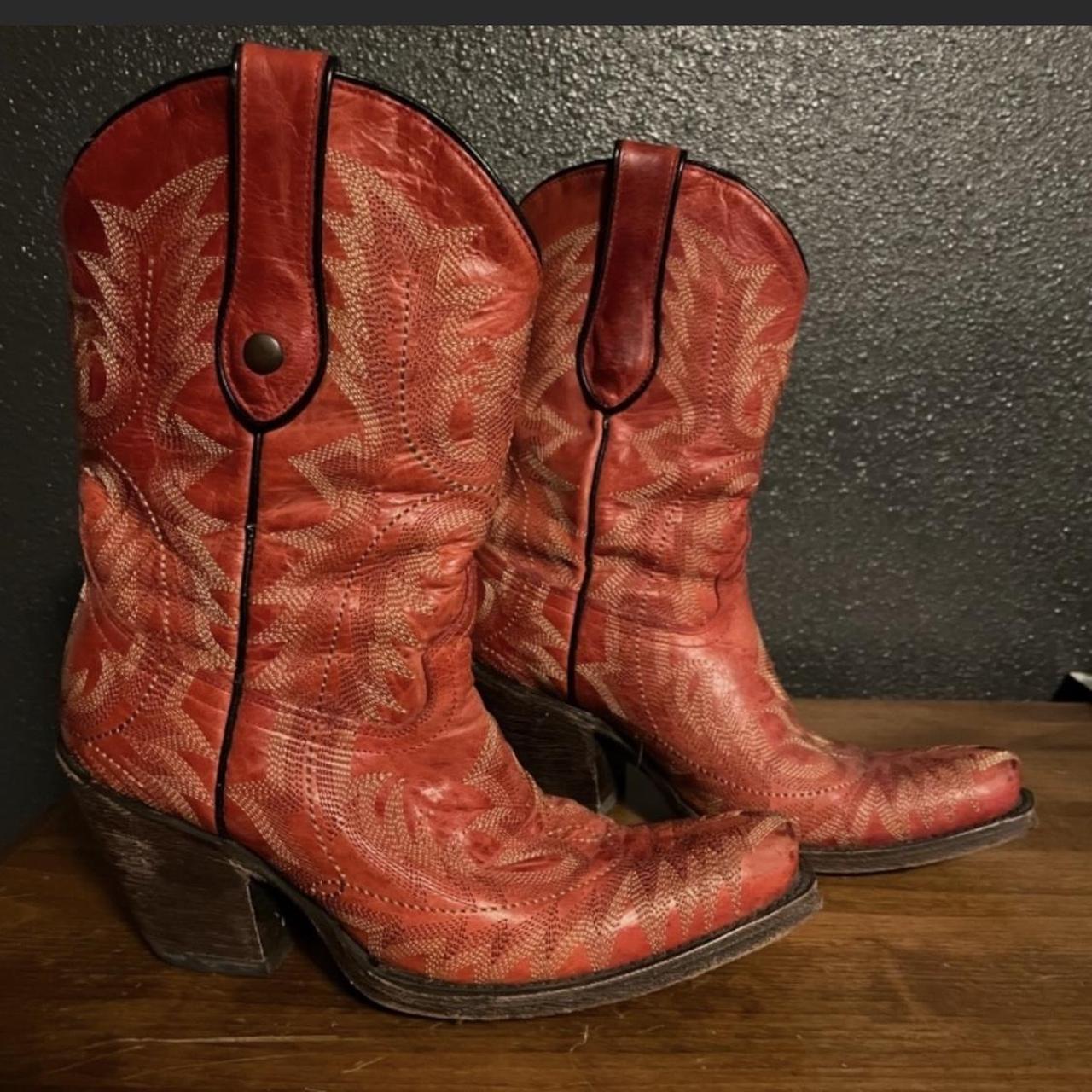 Corral red leather snip toe cowgirl boots size 5... | Depop