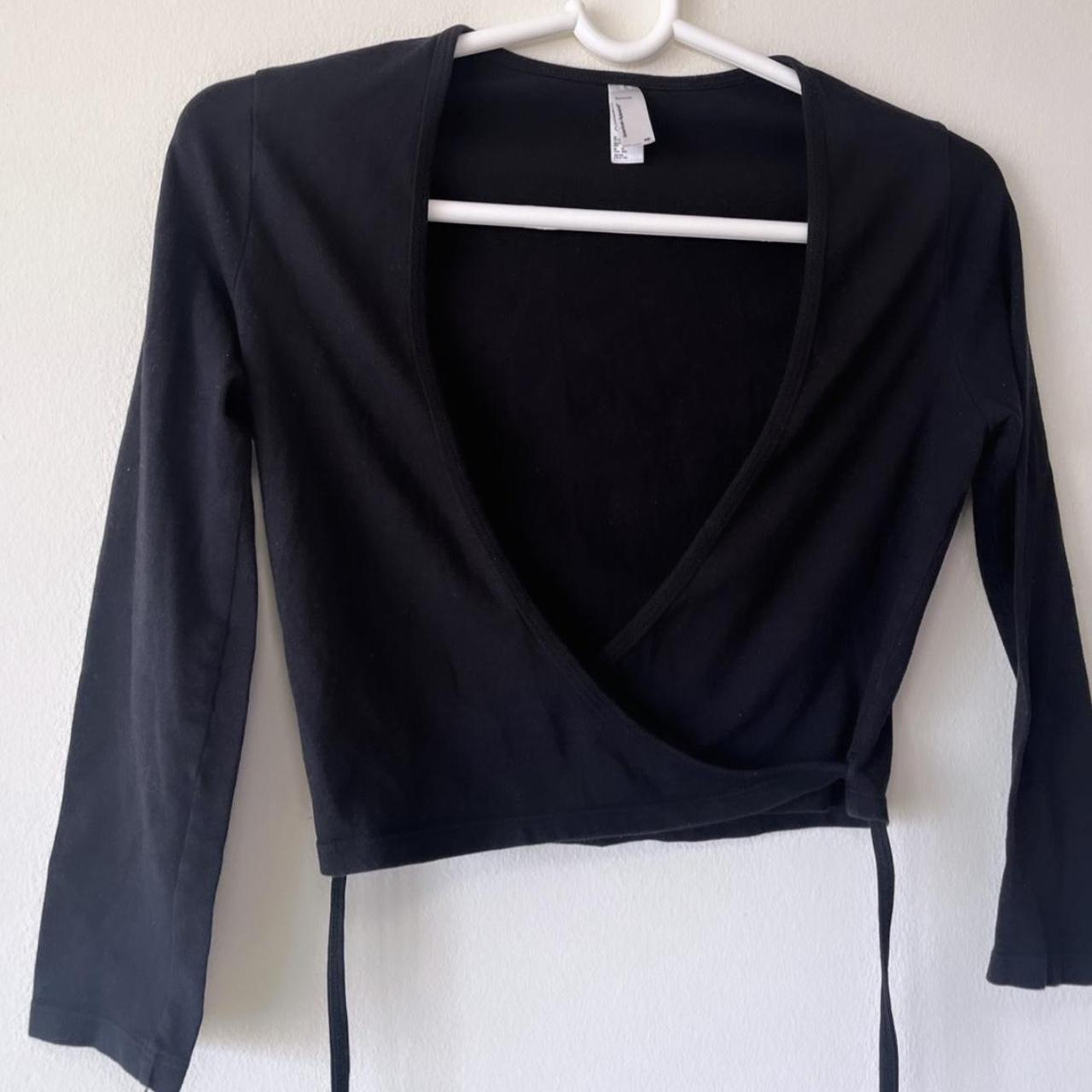 AMERICAN APPAREL Black Crop top with tie string on... - Depop