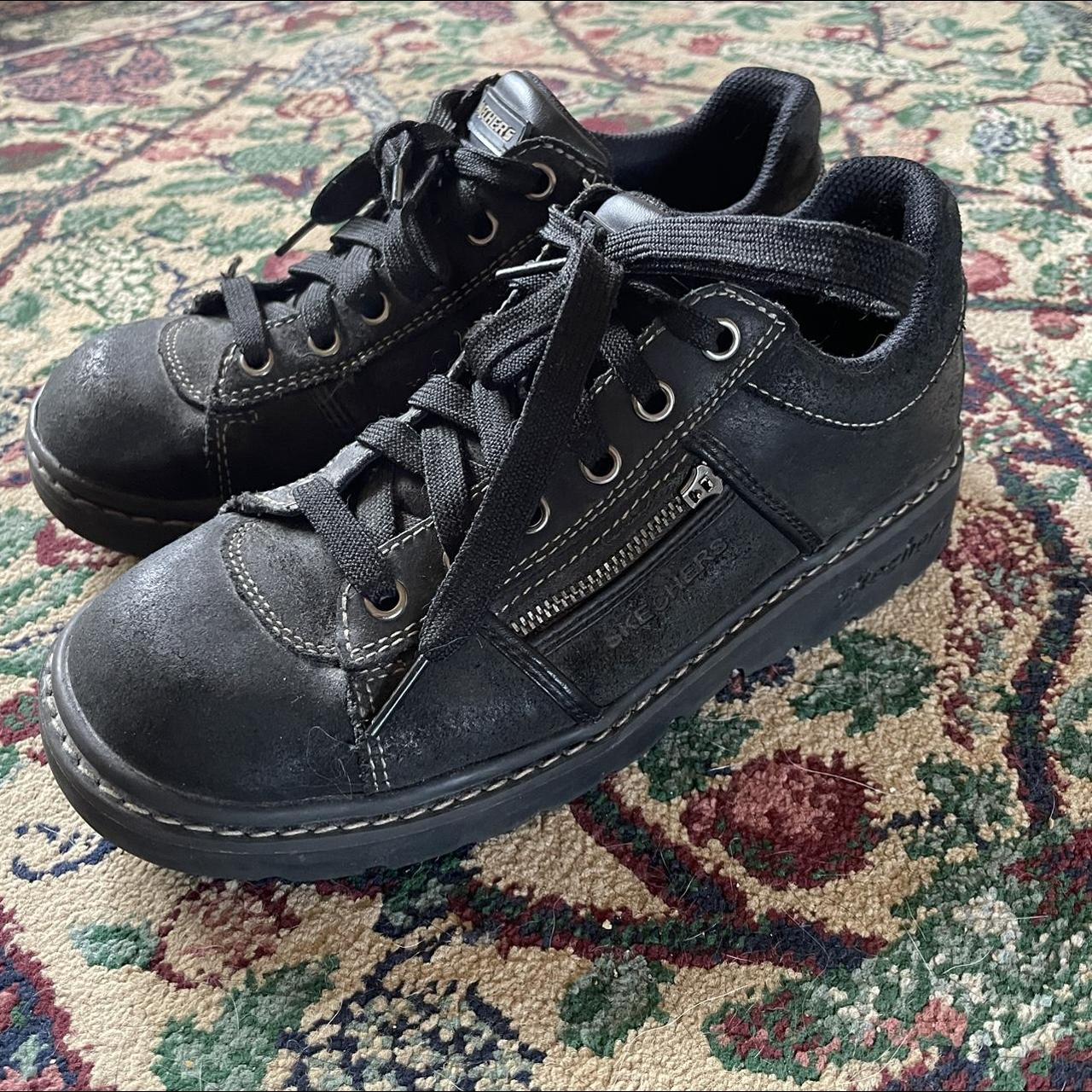 BLACK 90’S vintage skechers with silver zipper... - Depop