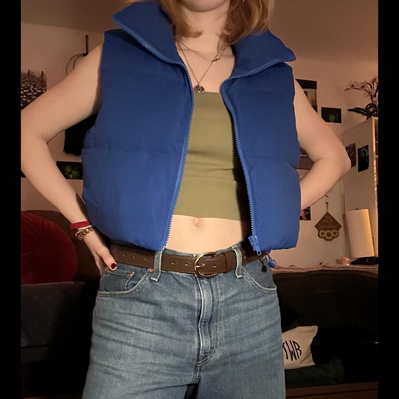 merokeety cute + warm puffy cropped blue vest | Depop