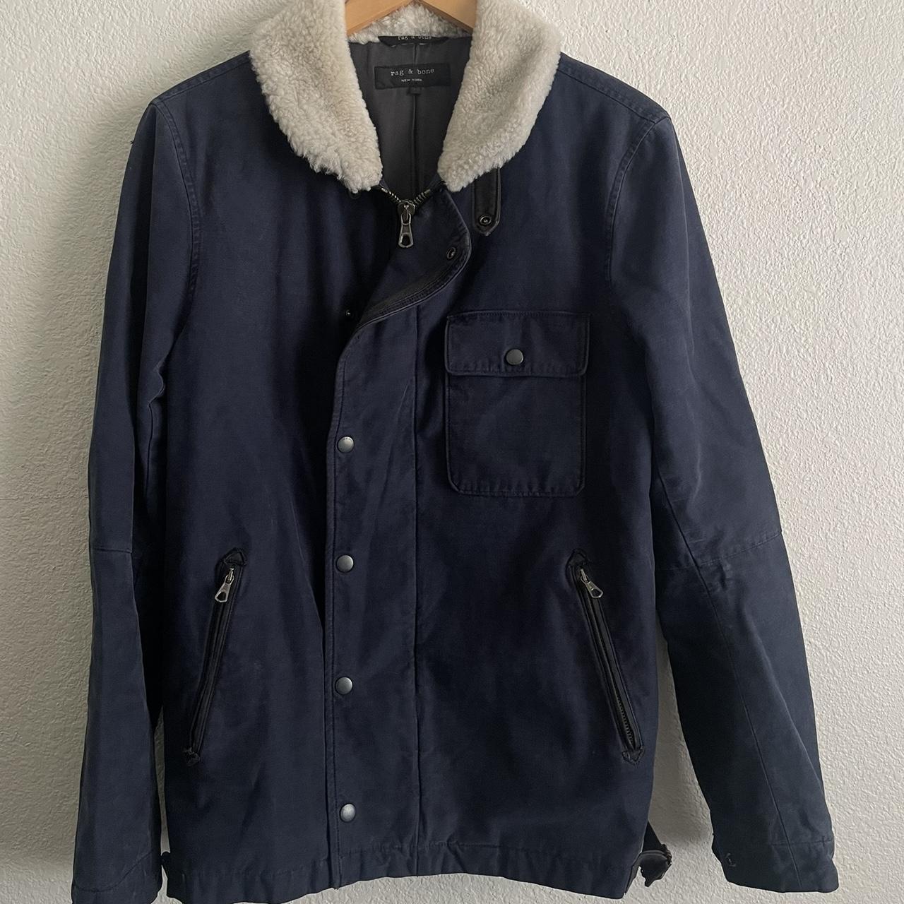 Rag & Bone Navy Coat with Sherpa Collar Size 38 -... - Depop