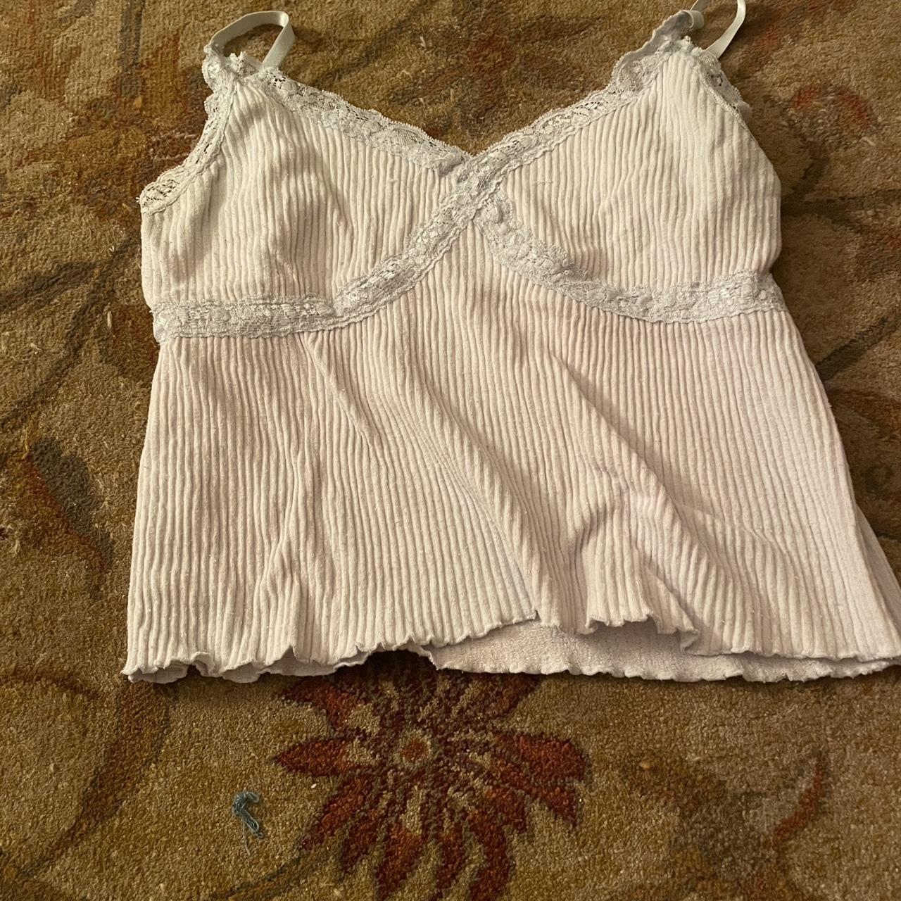 light blue ribbed tank top with lace trim #lacetop | Depop