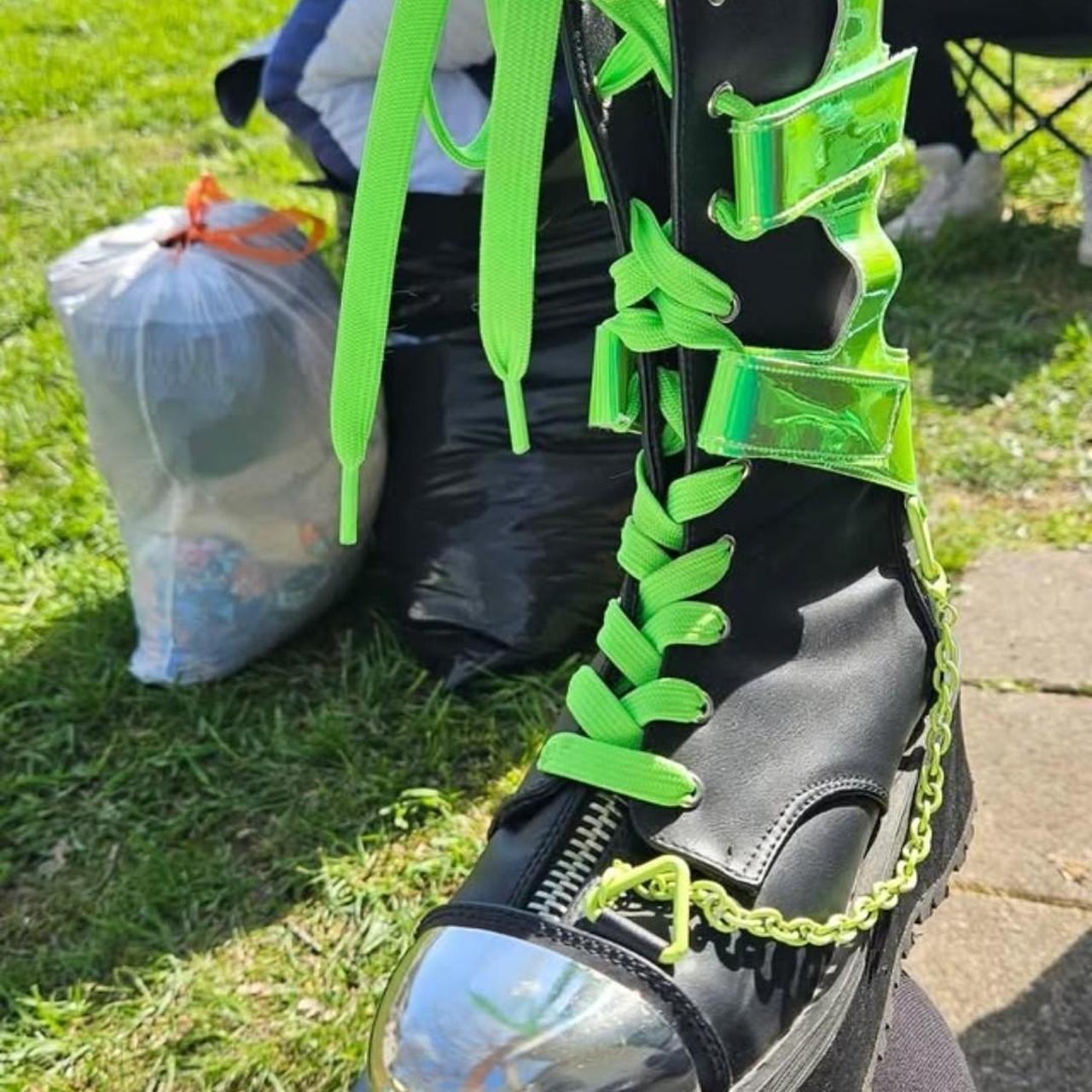 Demonic combat boots neon green & black size 9 | Depop