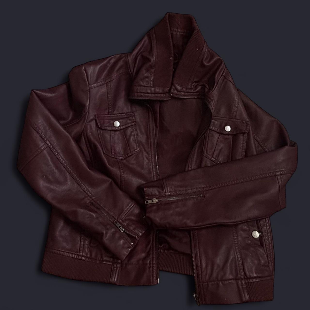 vintage dark red leather jacket, only worn a few... | Depop