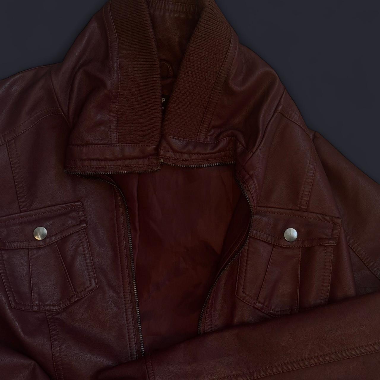 vintage dark red leather jacket, only worn a few... | Depop