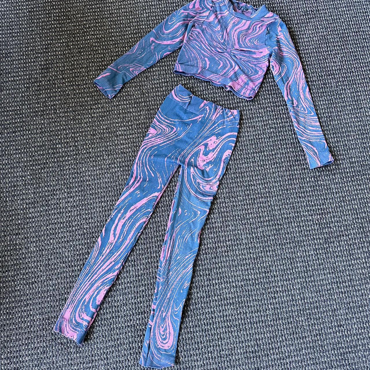 Blue and pink marble print long sleeve top and... - Depop