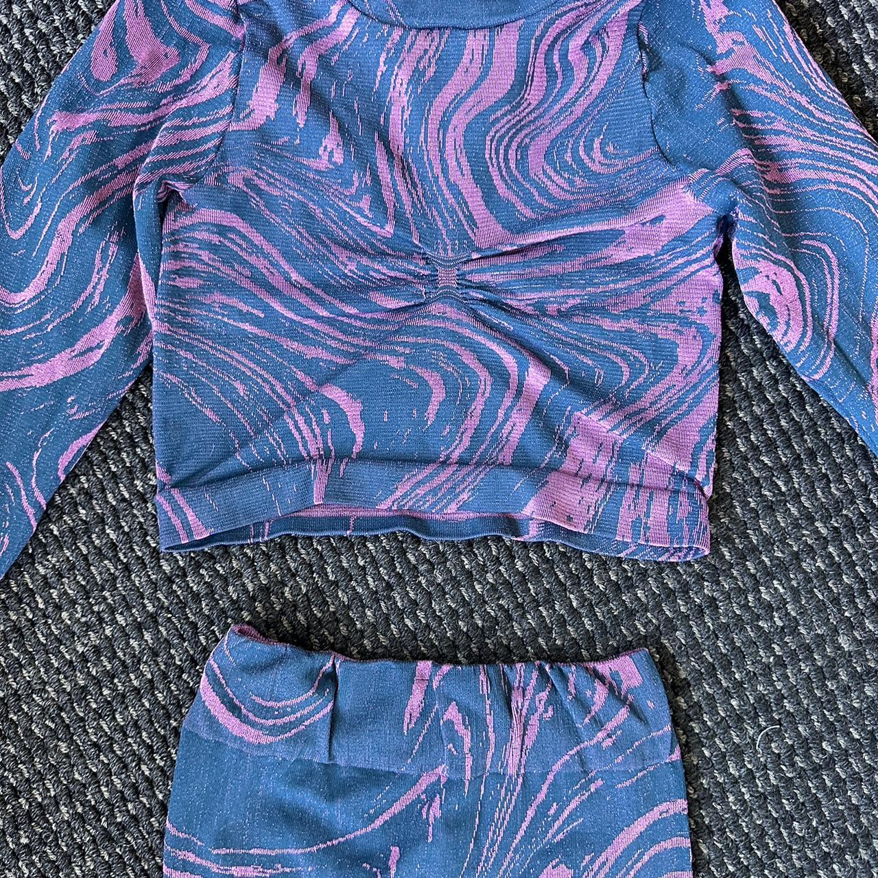 Blue and pink marble print long sleeve top and... - Depop