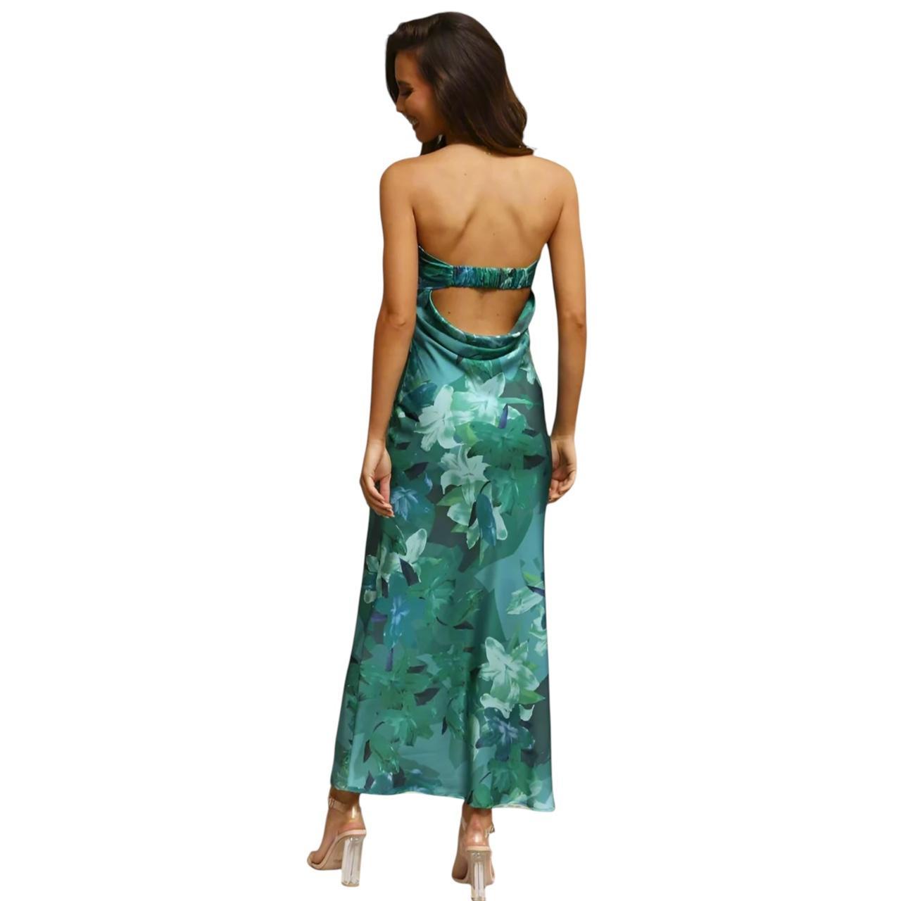 Shareen Collections Strapless Green & Blue Maxi Dress - Depop