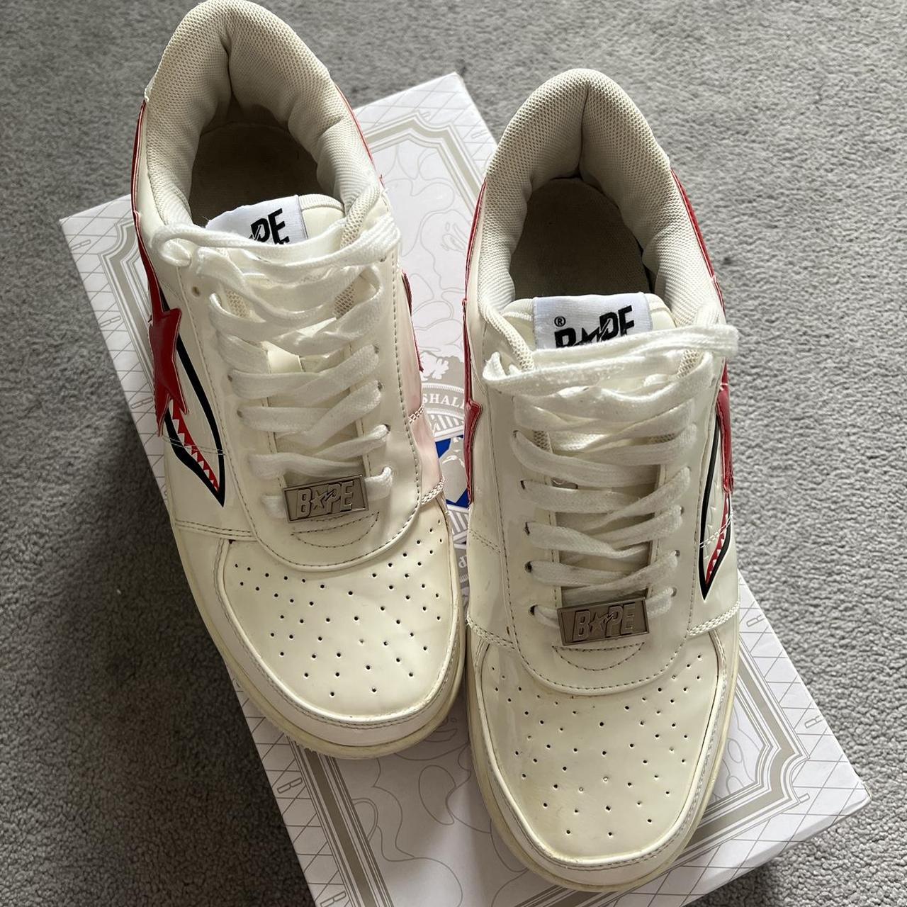 bapesta shark red and white comes with all... - Depop