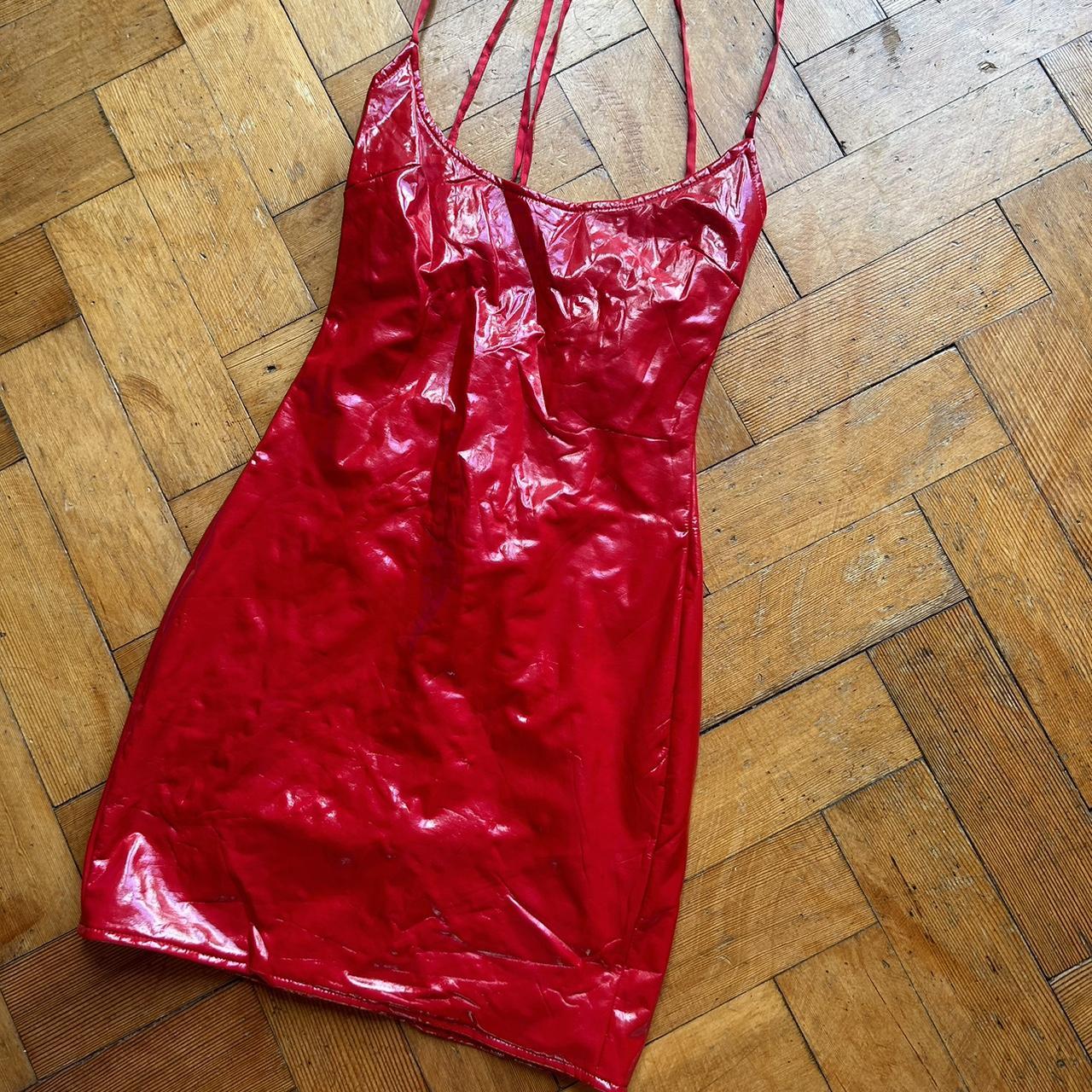 Oh Polly red vinyl backless dress size 4. Worn once... - Depop