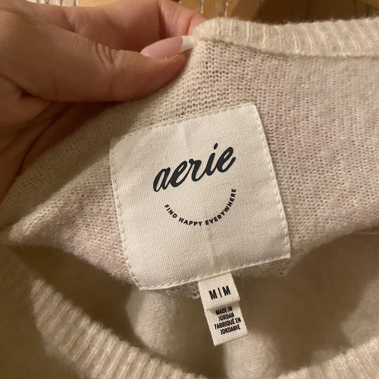 Aerie Sweater cream fuzzy aerie button cropped... - Depop