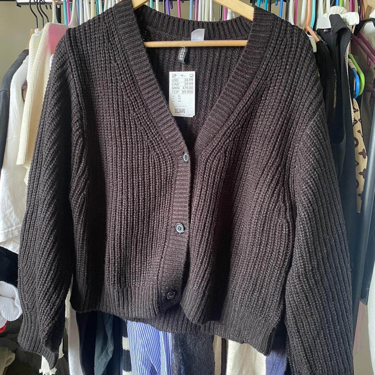 H&M Cardigan Black chunky knit crop cardigan... - Depop