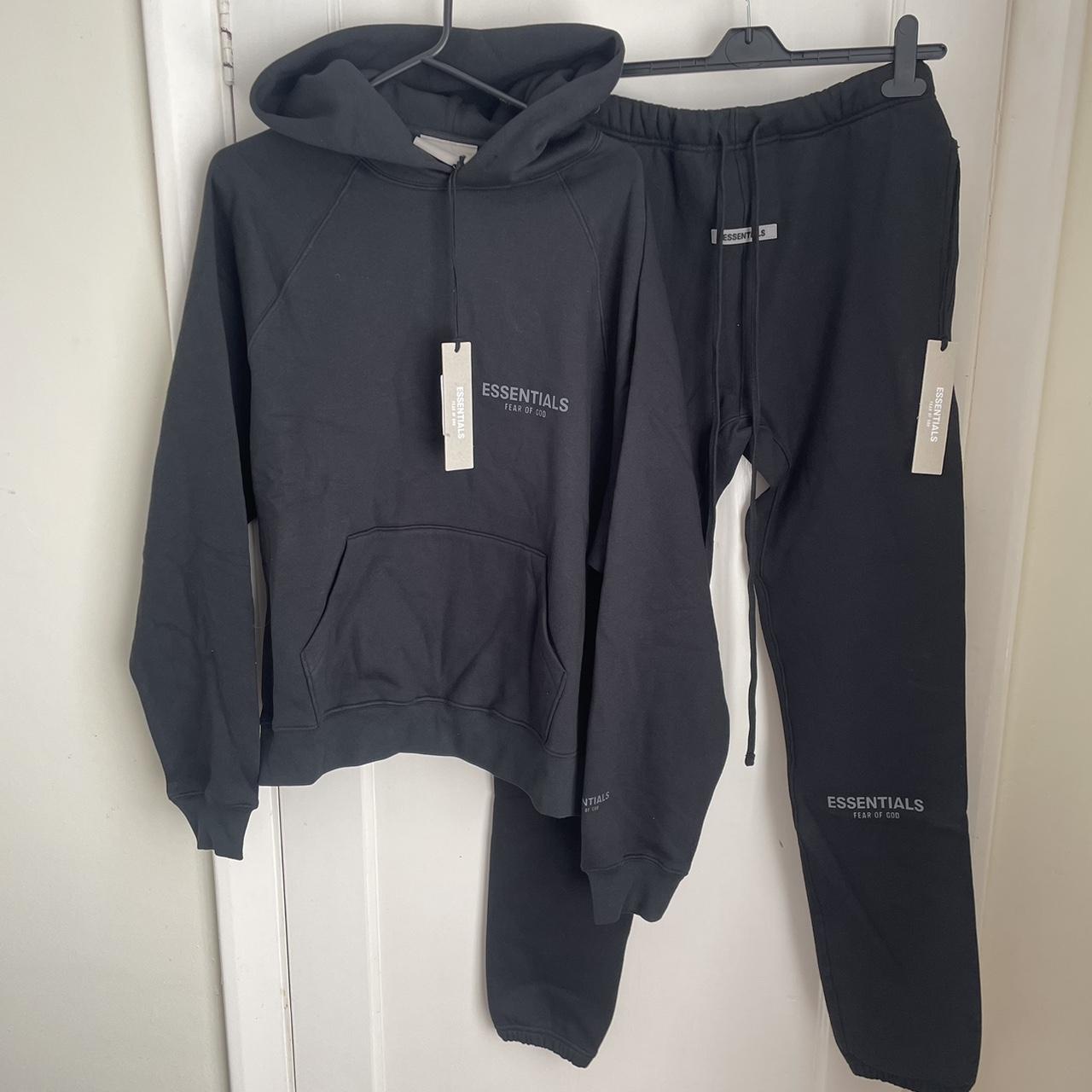 Essentials Men's Grey and Black Hoodie | Depop