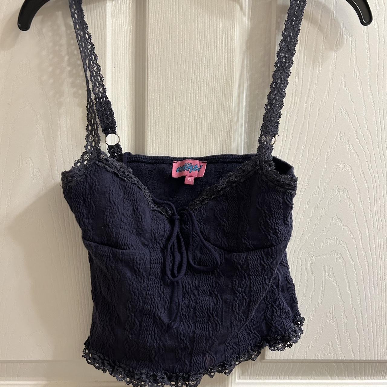 Navy blue cami top with lace details | Depop