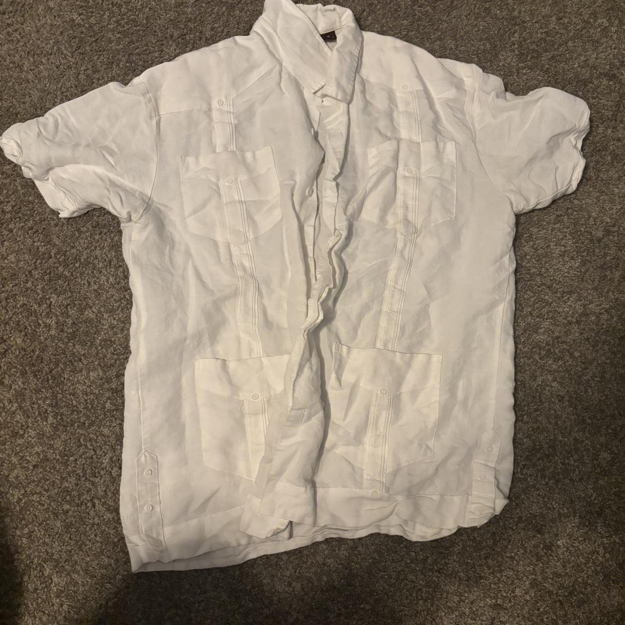 White guayabera style dress shirt Medium size Made... - Depop