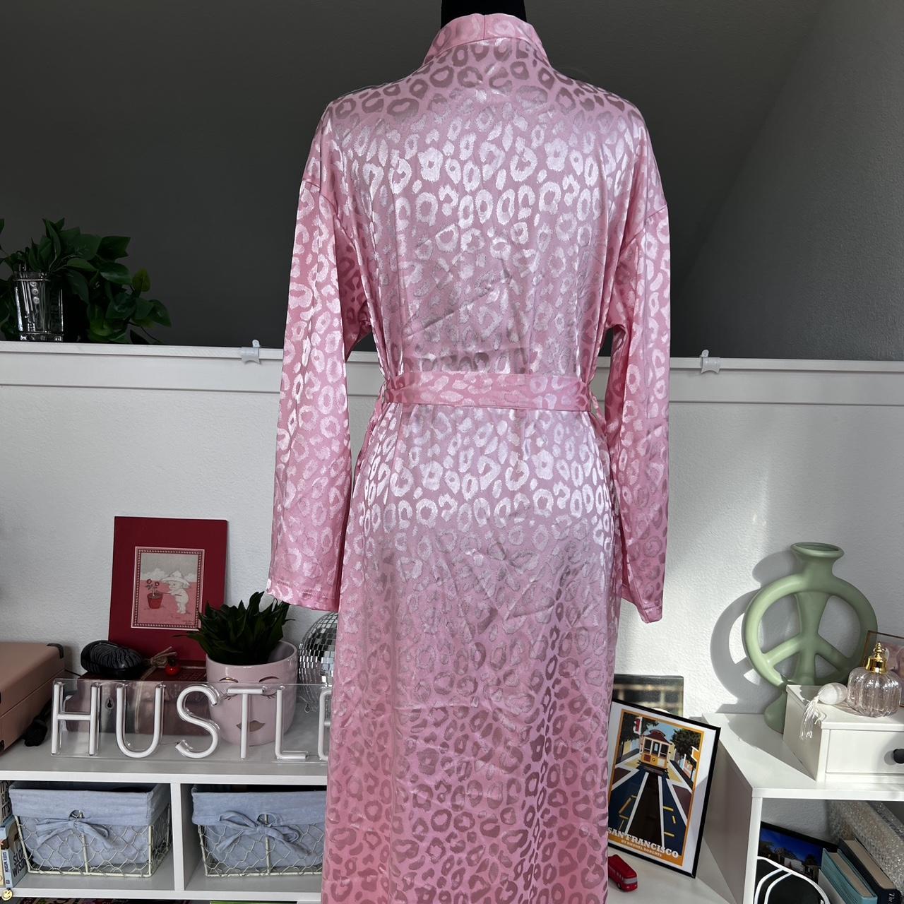 Pink shimmery satin leopard print robe with 3/4... - Depop