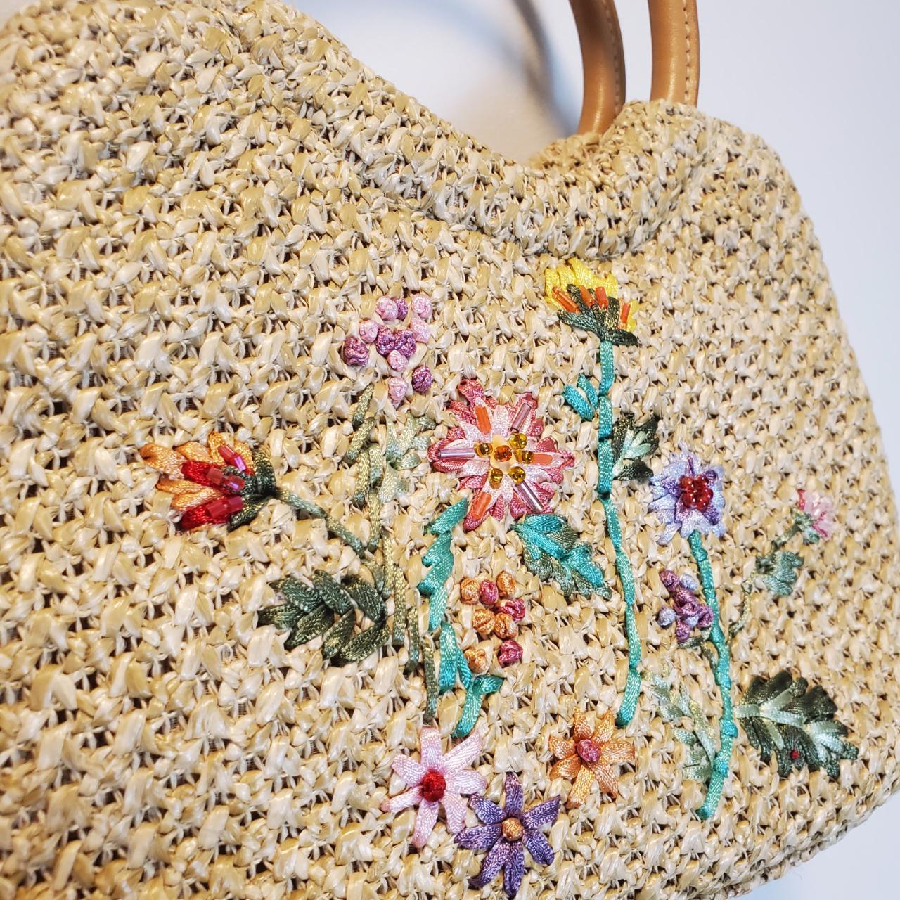 Woven Embroidered Floral Cottage Handbag... - Depop