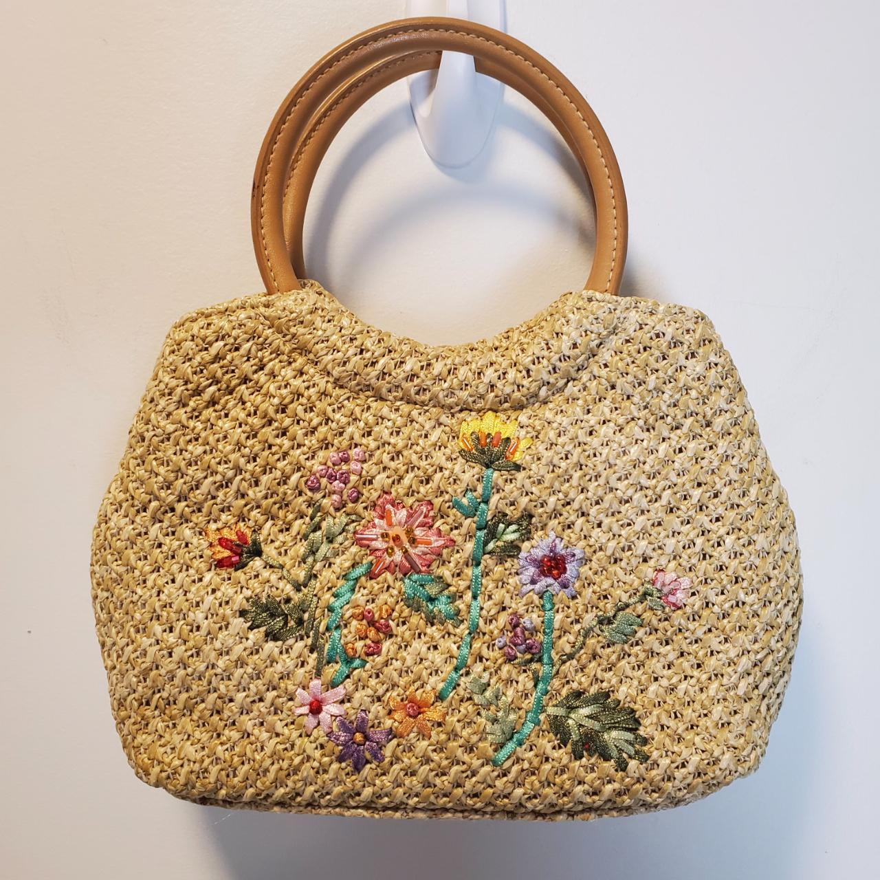 Woven Embroidered Floral Cottage Handbag... - Depop