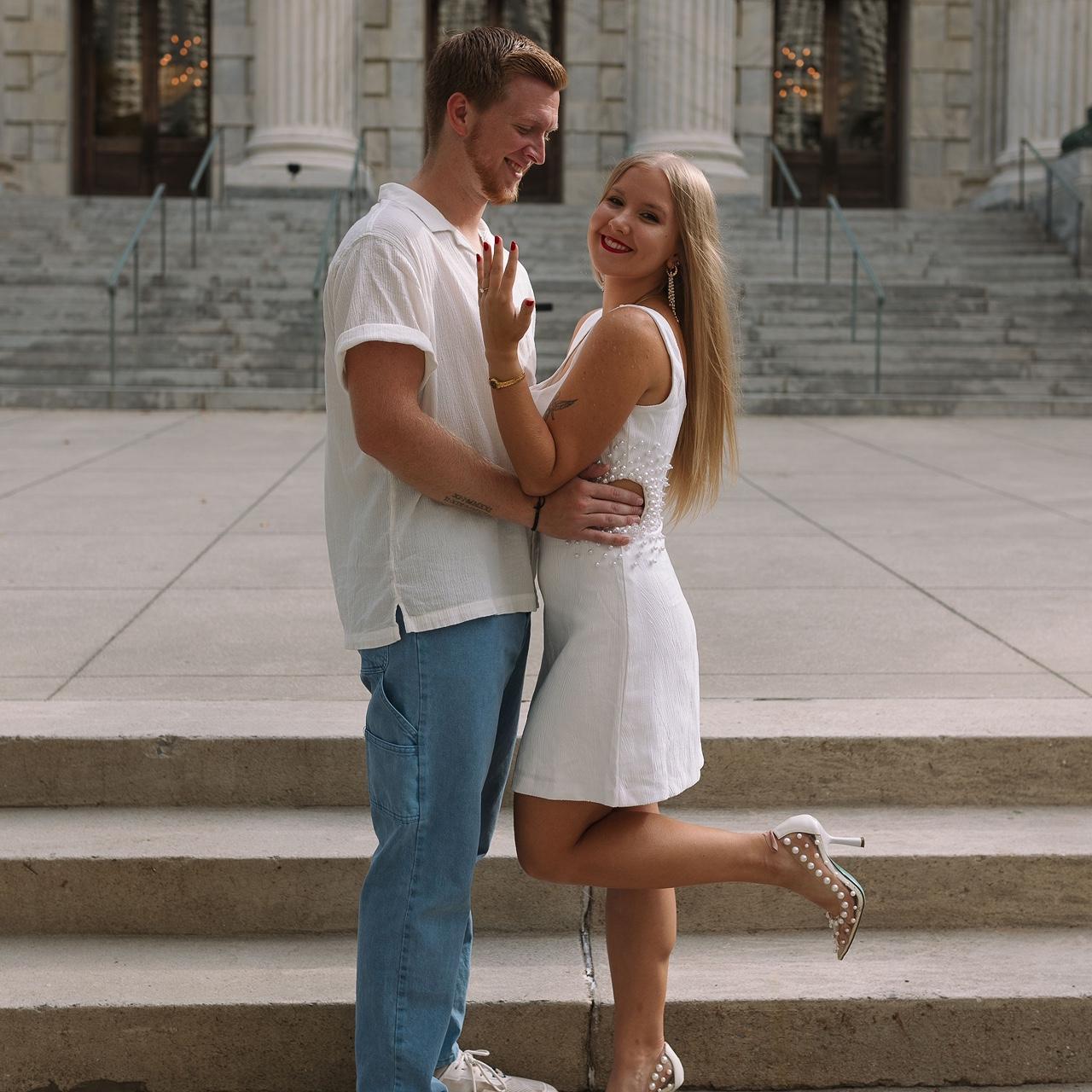 white pearl cut out engagement dress worn once for... | Depop