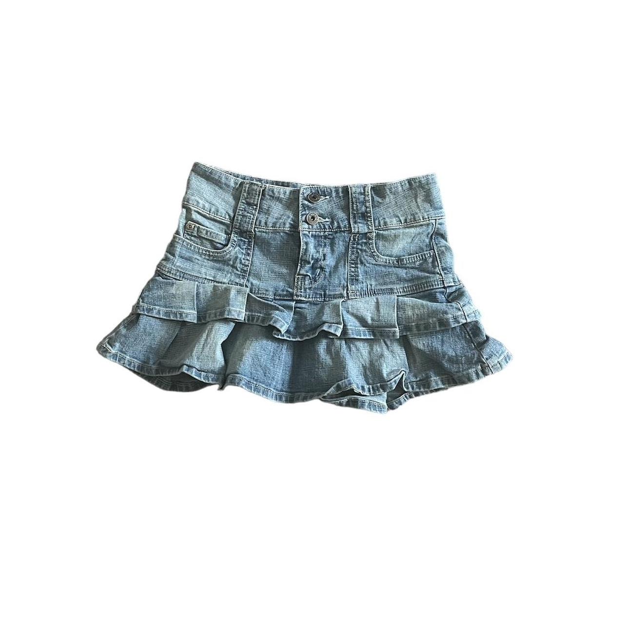 X SMALL vintage YMI jean ruffled mini skirt🌀 - Depop
