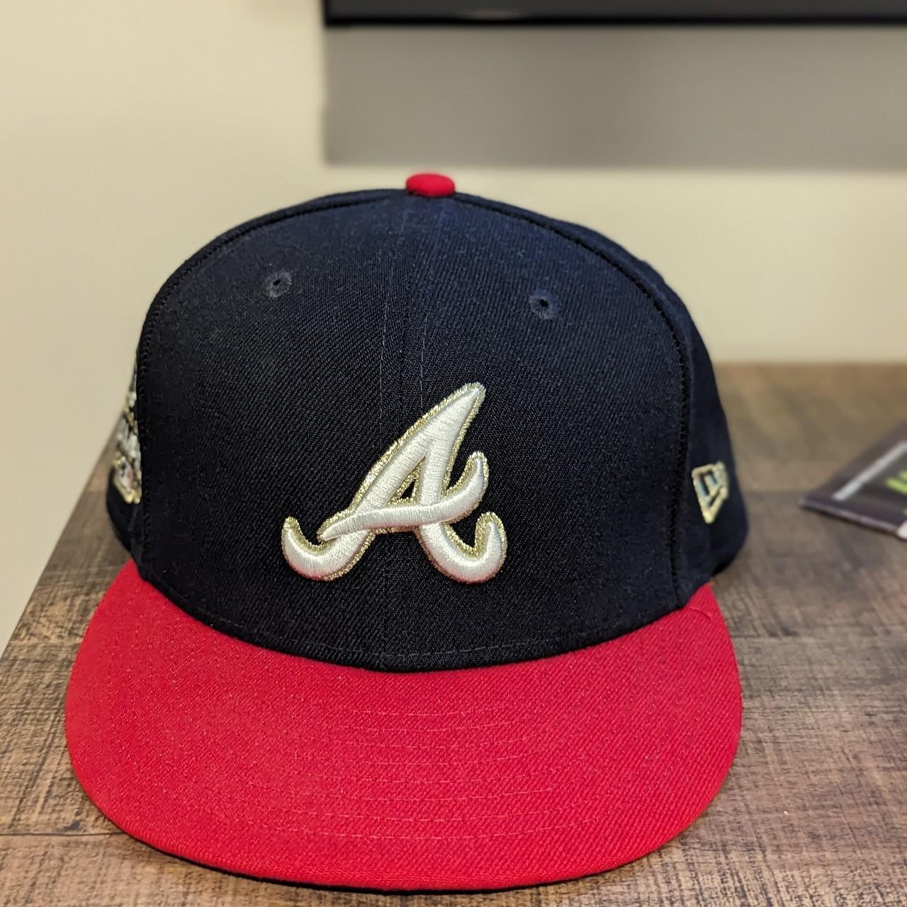 DARK BLUE ATLANTA BRAVES FITTED SIZE 7 1/4 BLACK... - Depop
