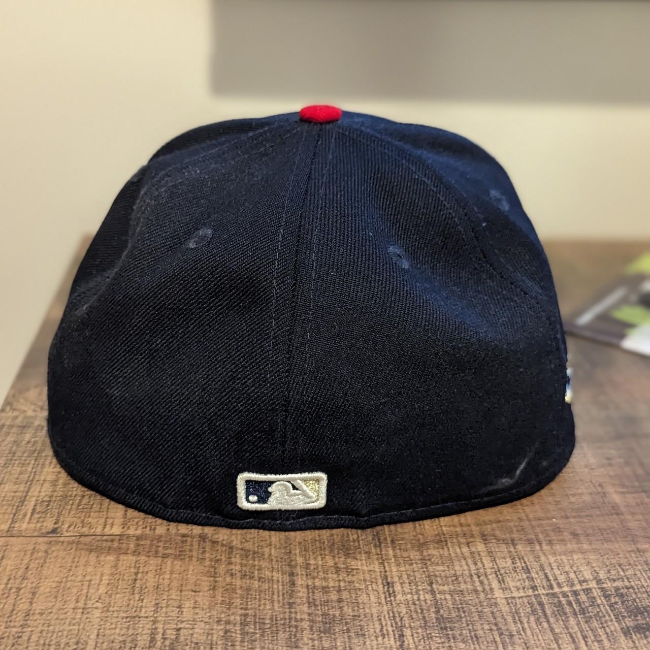 DARK BLUE ATLANTA BRAVES FITTED SIZE 7 1/4 BLACK... - Depop