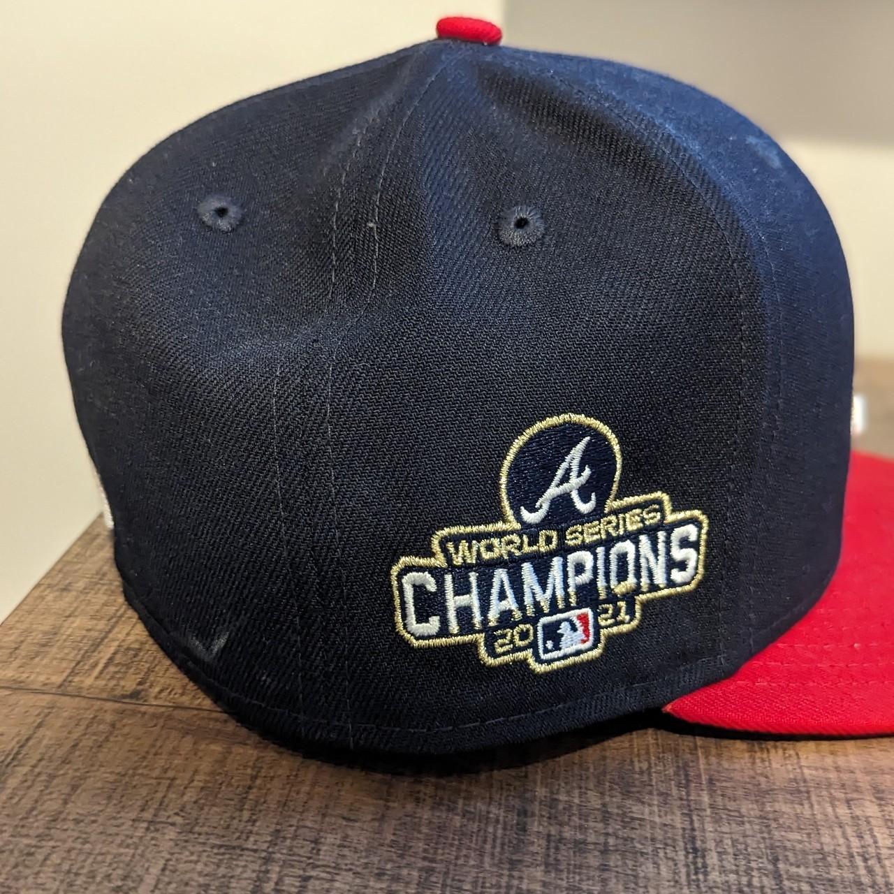 DARK BLUE ATLANTA BRAVES FITTED SIZE 7 1/4 BLACK... - Depop