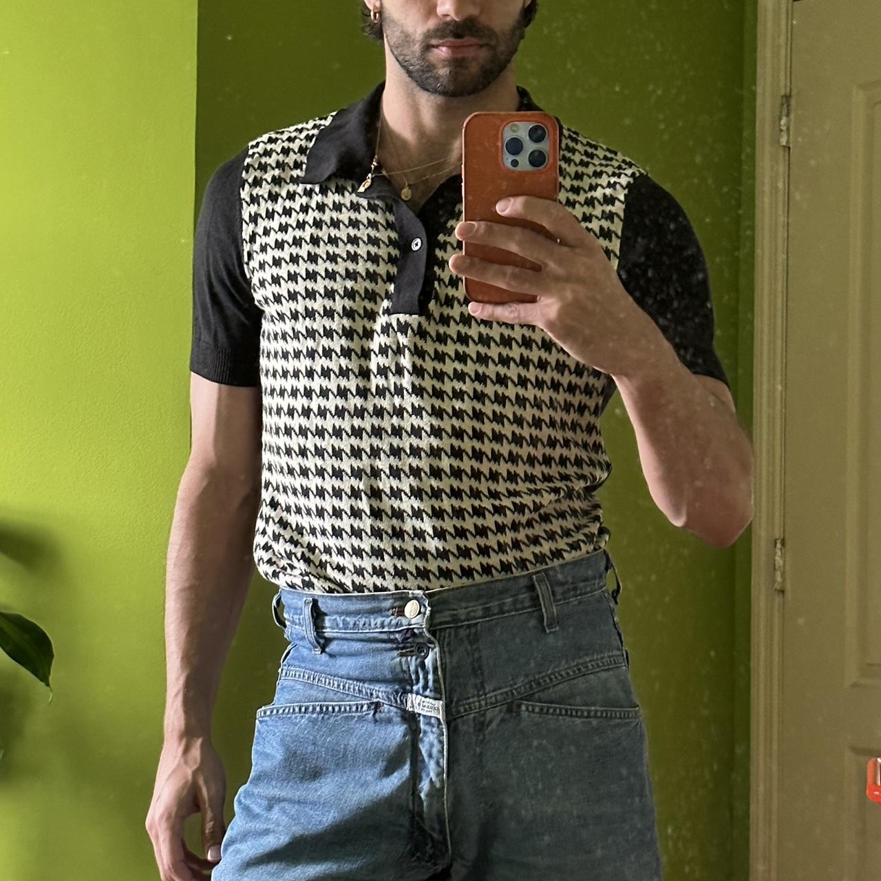 Vintage Inspired Knit Herringbone polo - Depop