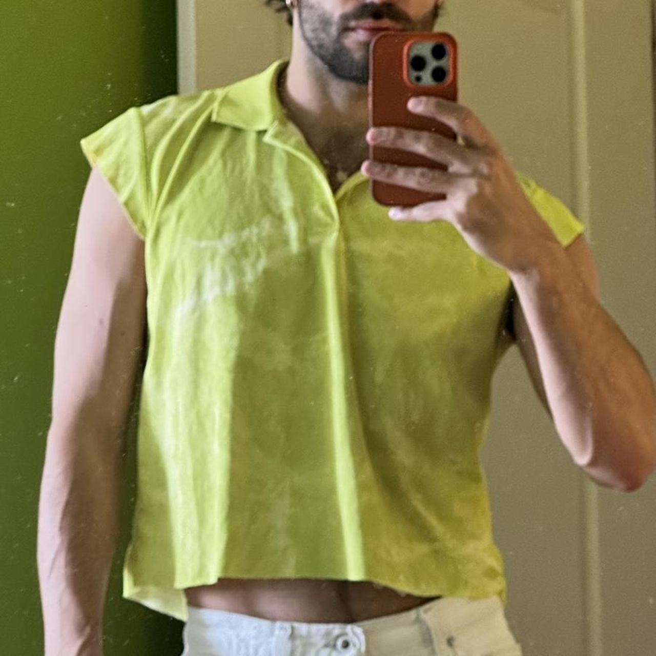 Cropped muscle performance polo in electric lime - Depop