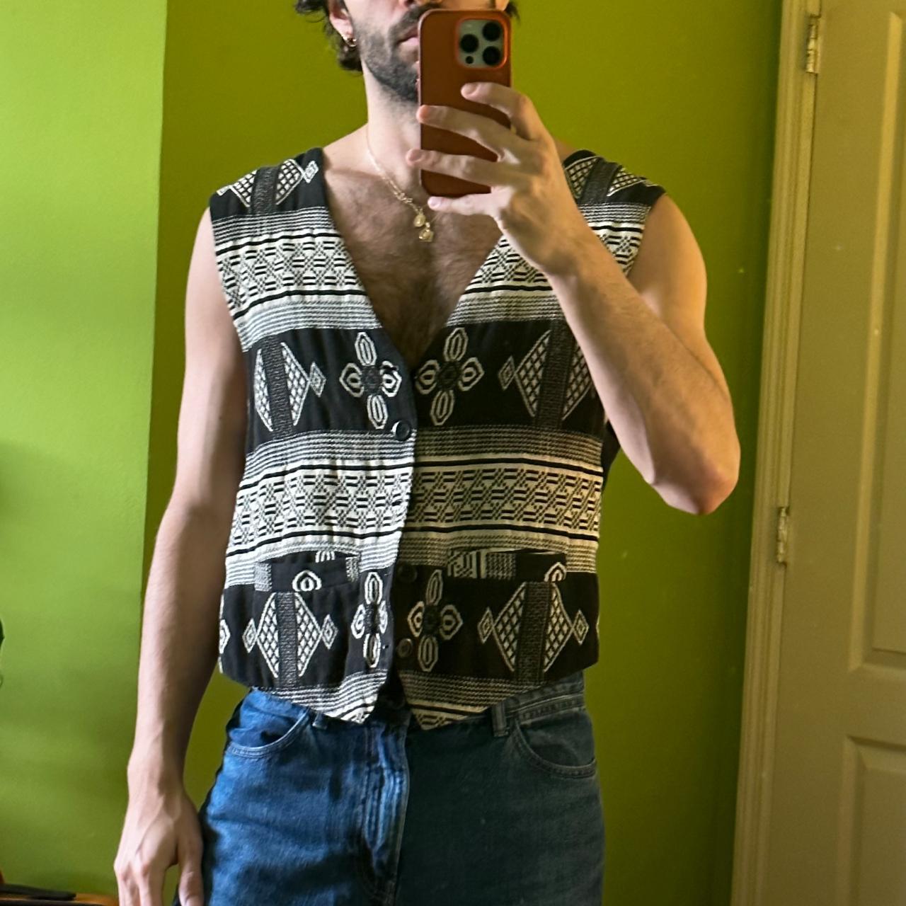 Black and White embroidered Vest | Depop