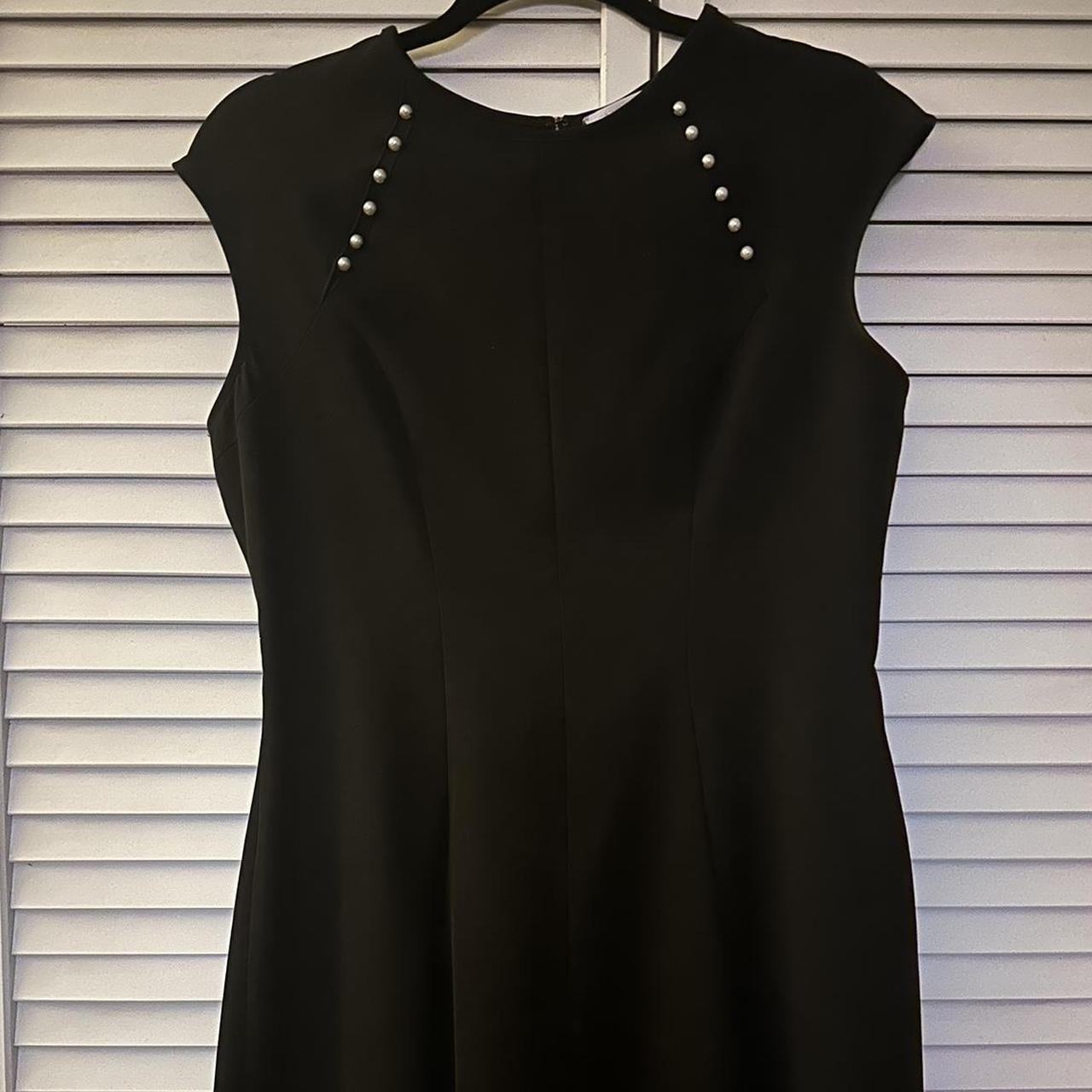 London Times Black Zip Back Dress With Pearl... - Depop