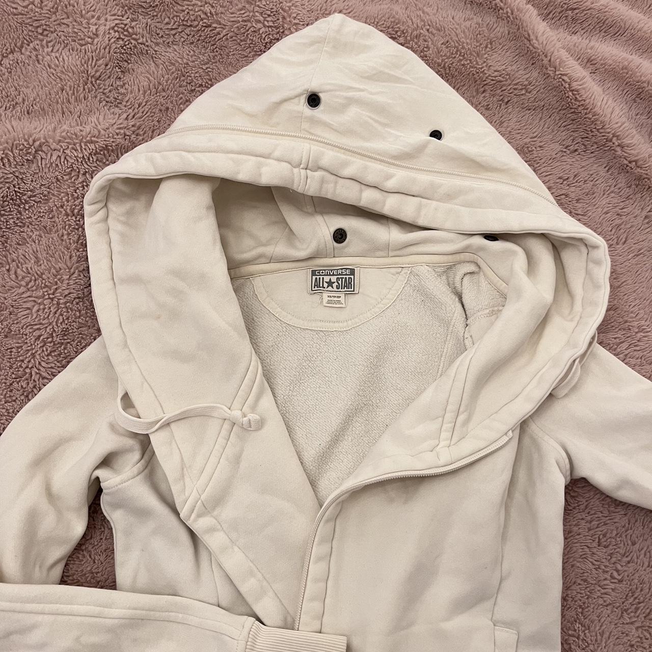 White converse jacket with a reversible hoodie fits... - Depop