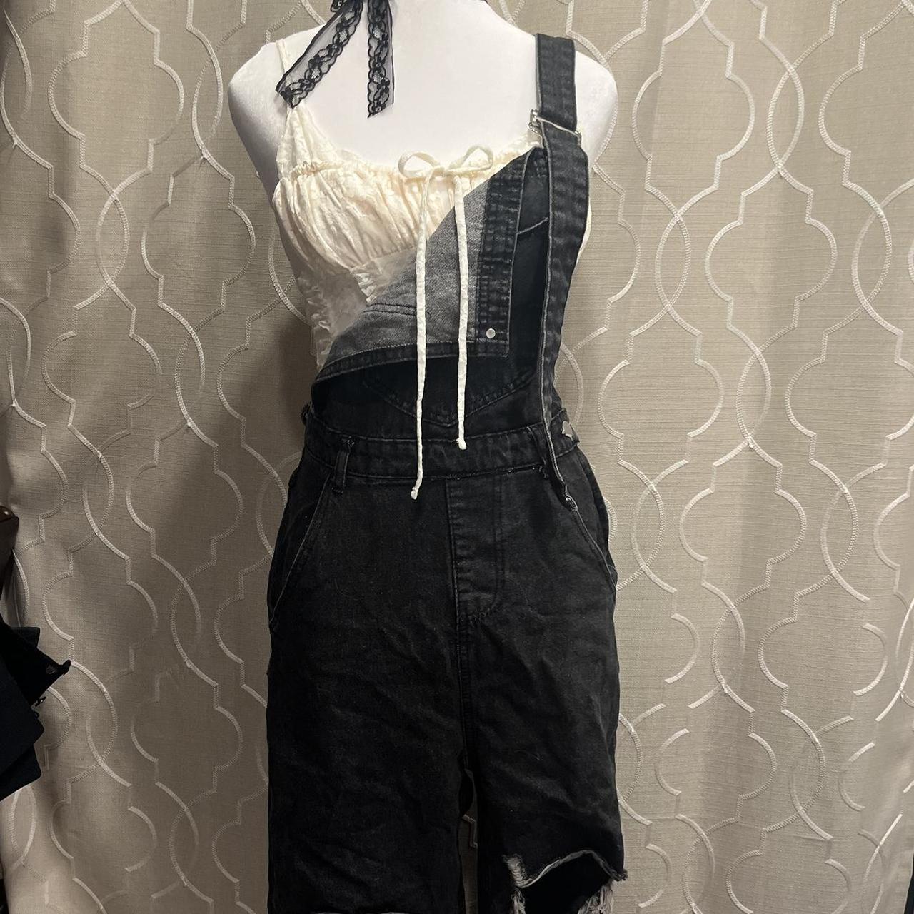 ୨୧ Super Cute Black & Silver Ripped Overalls... - Depop
