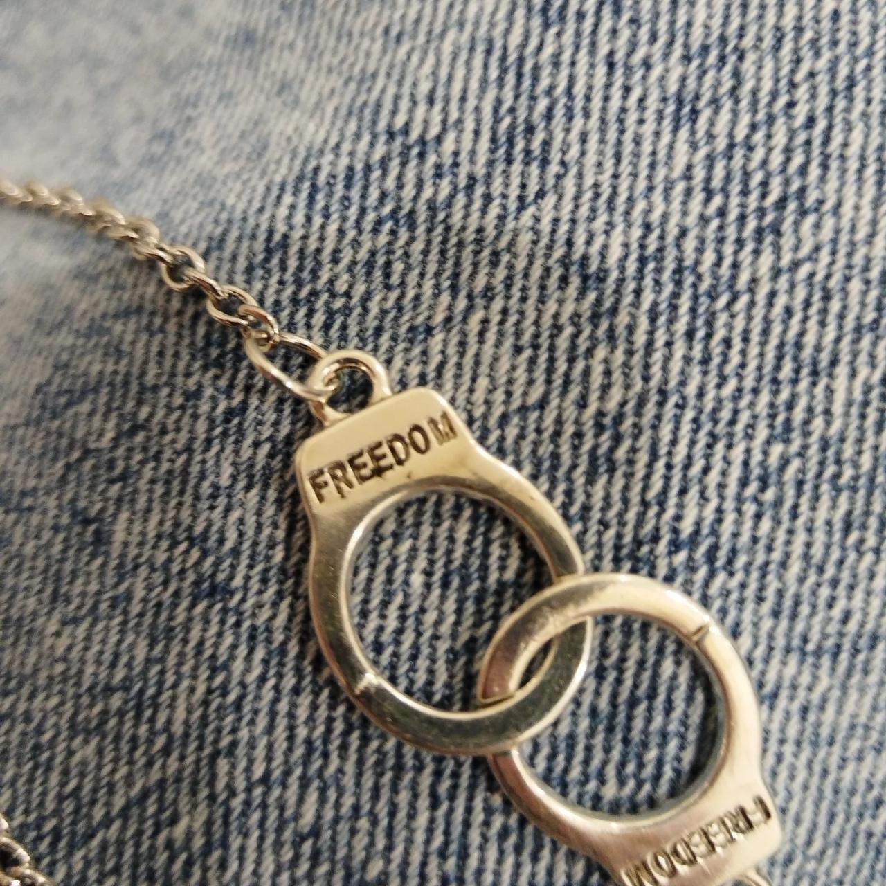 Silver Handcuff Freedom Pendant Necklace Edgy Y2K... | Depop