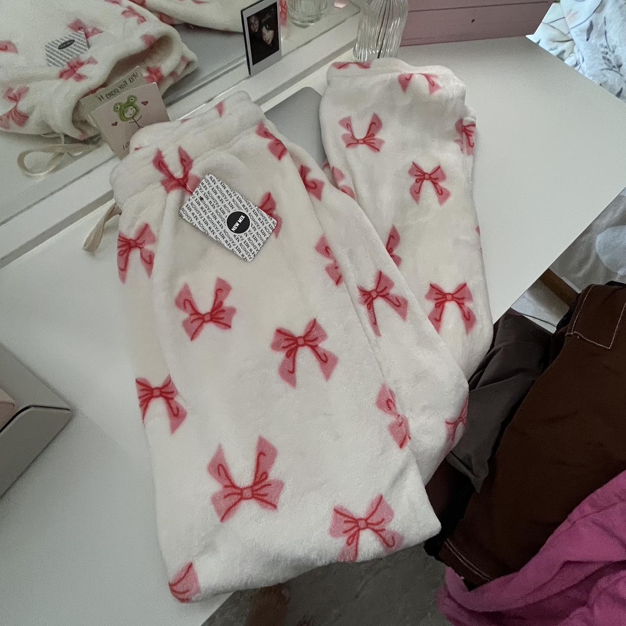 Fluffy pink bow pjs size large | Depop