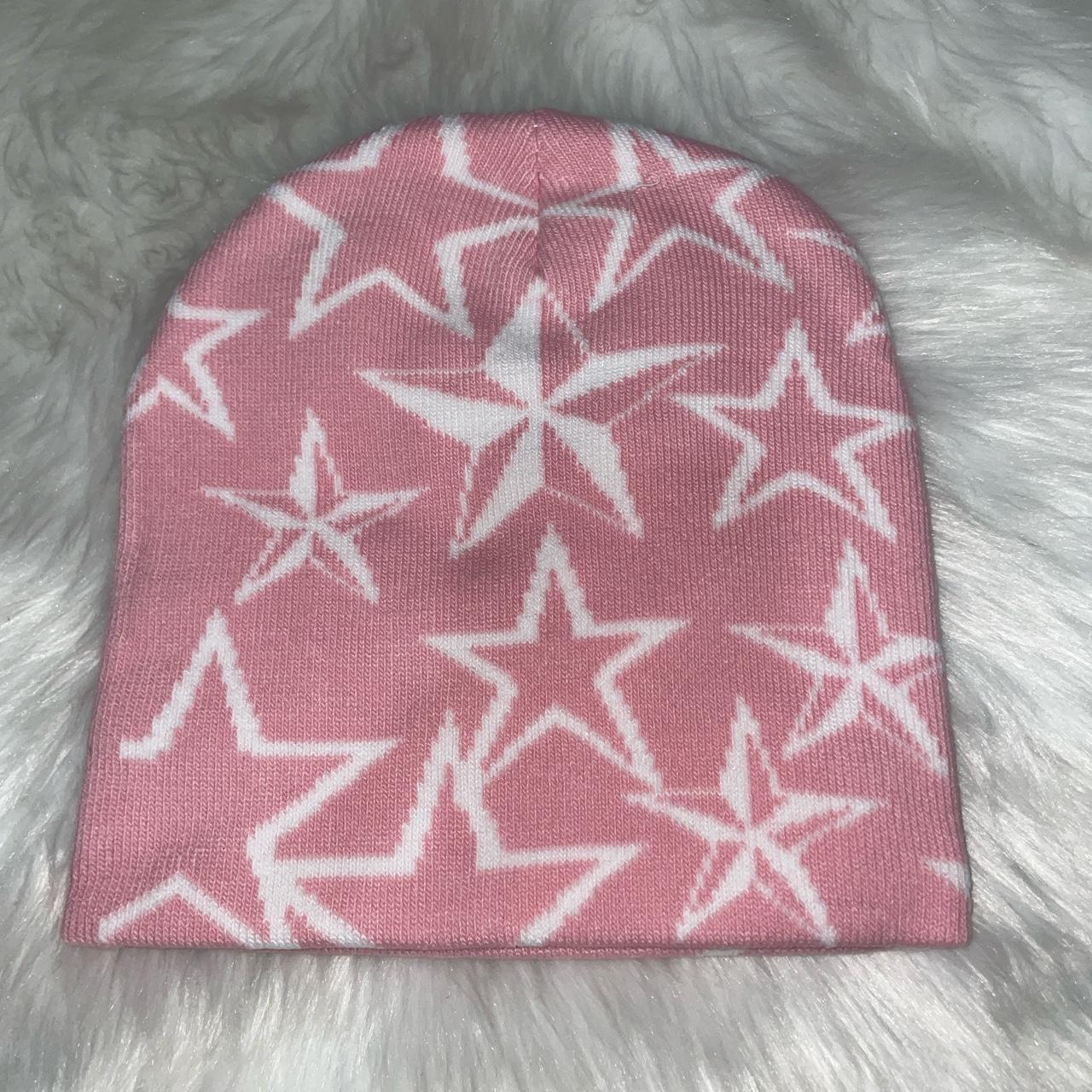 Pink and White Y2K Star beanie Brand New #Y2K - Depop
