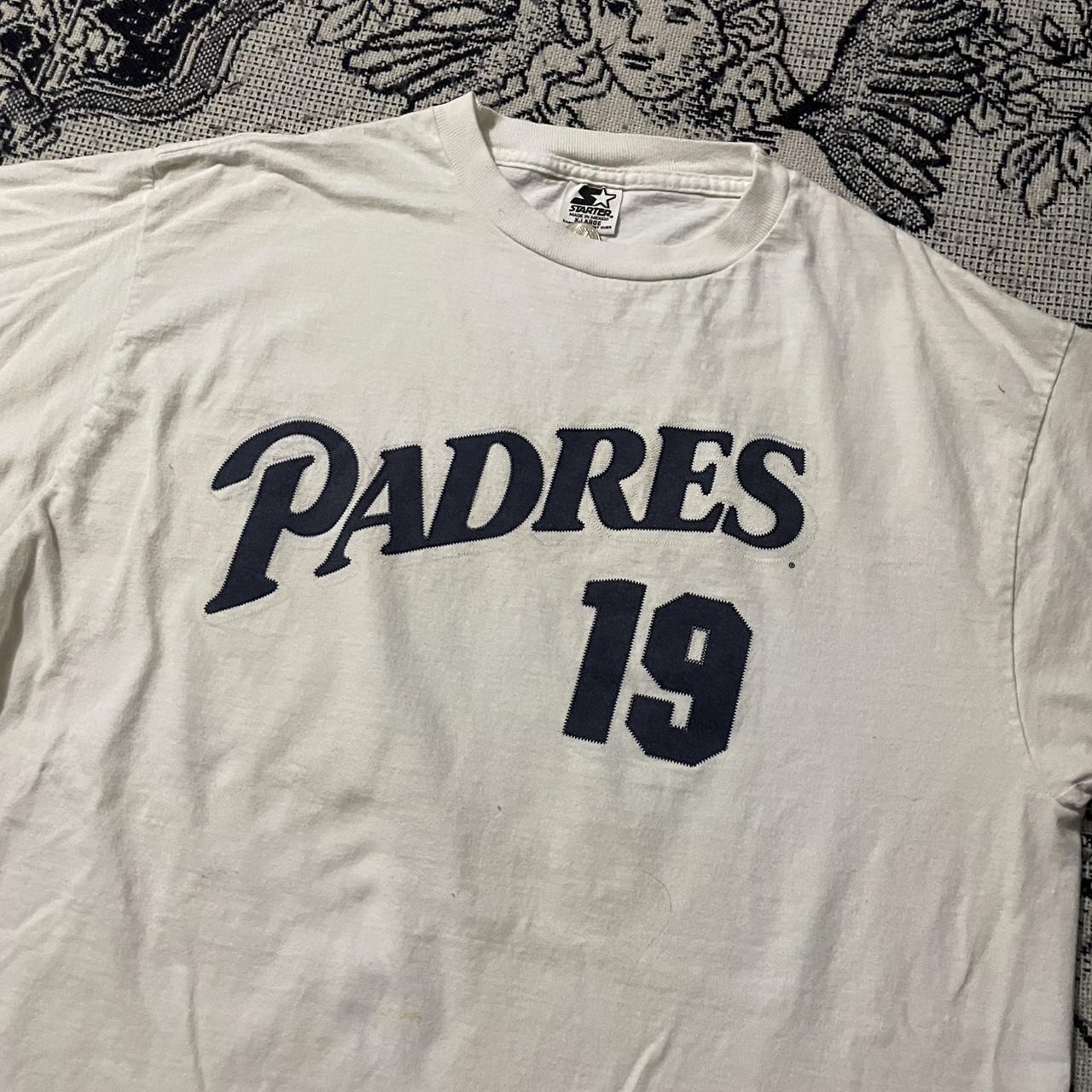 Vintage 90s san diego padres white and navy mlb... | Depop