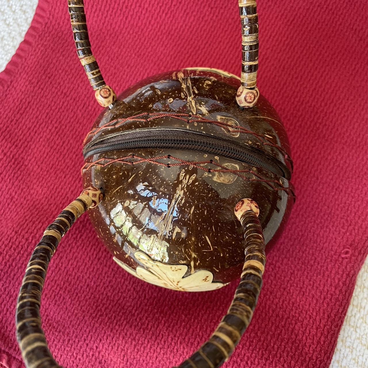 Vintage Coconut shell handbag purse with pink... - Depop