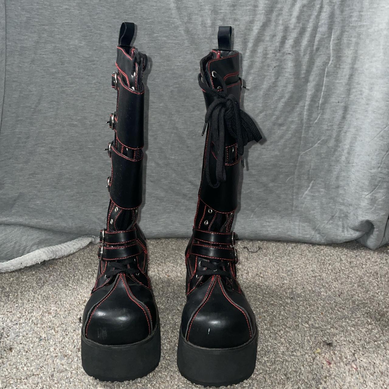 Demonia Women's Black and Red Boots | Depop