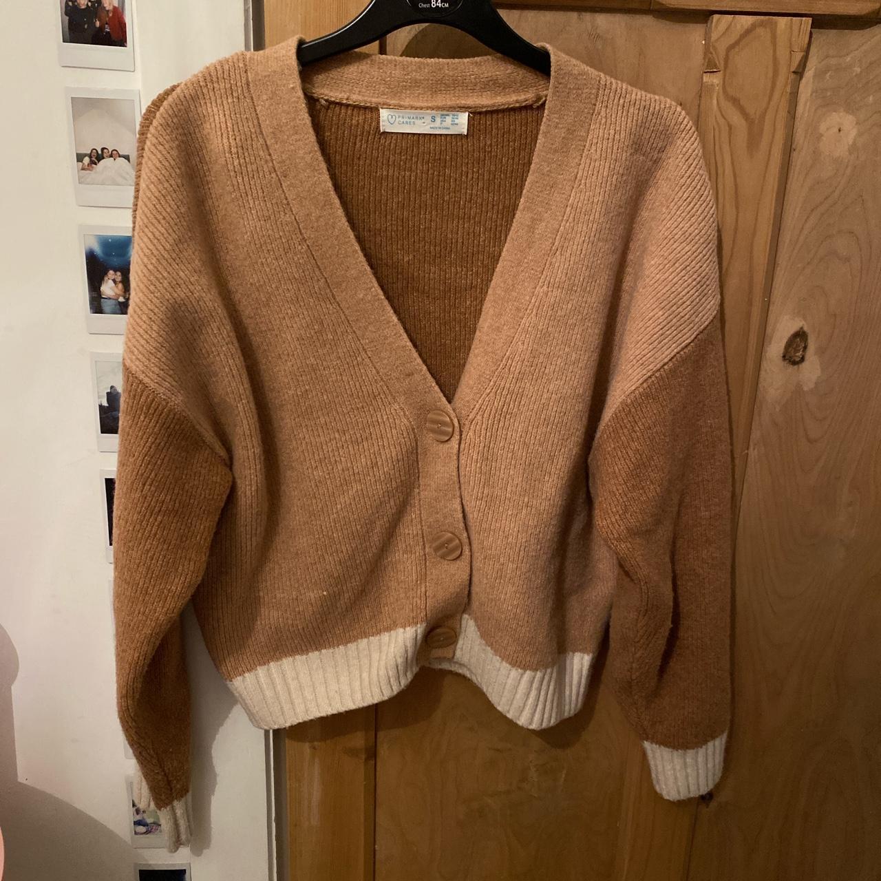 brown and cream cardigan - Depop