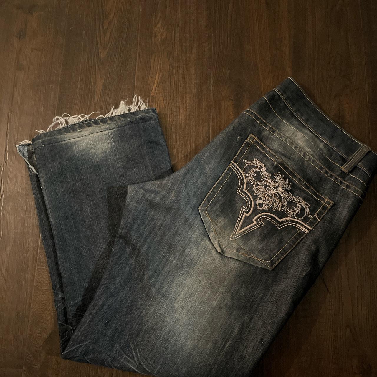 sum fire affliction like baggy embroidered jeans - Depop