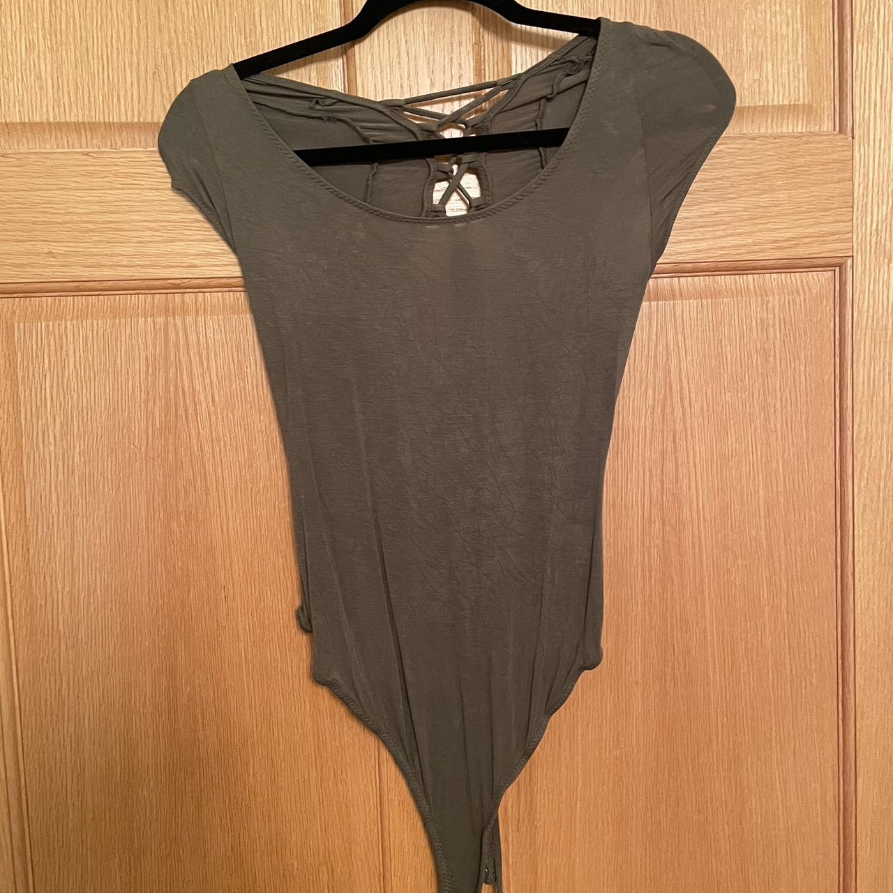 Free People Women's Green and Khaki Bodysuit | Depop