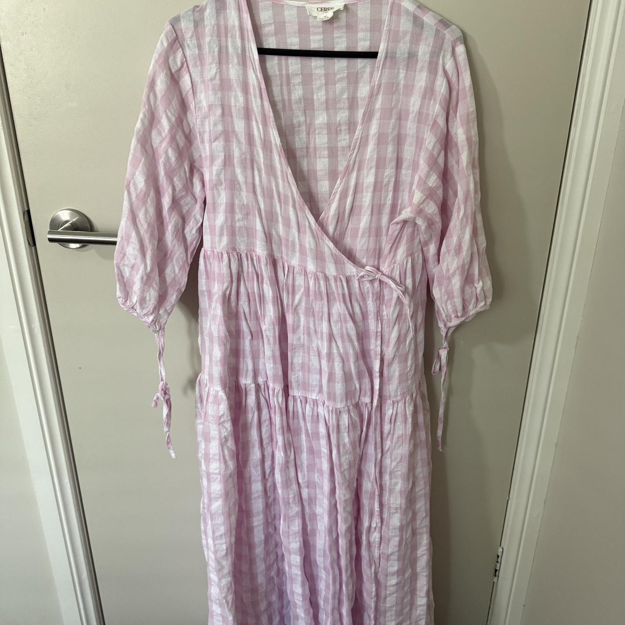 Ceres Life pink and white wrap over dress. Size... - Depop