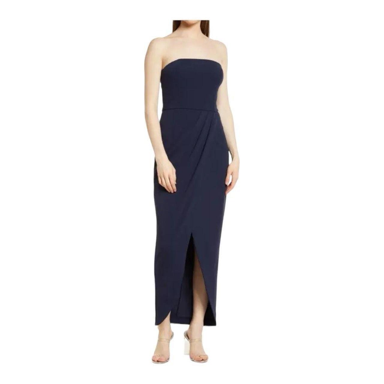 WAYF The Angelique Strapless Tulip Gown in navy blue... - Depop
