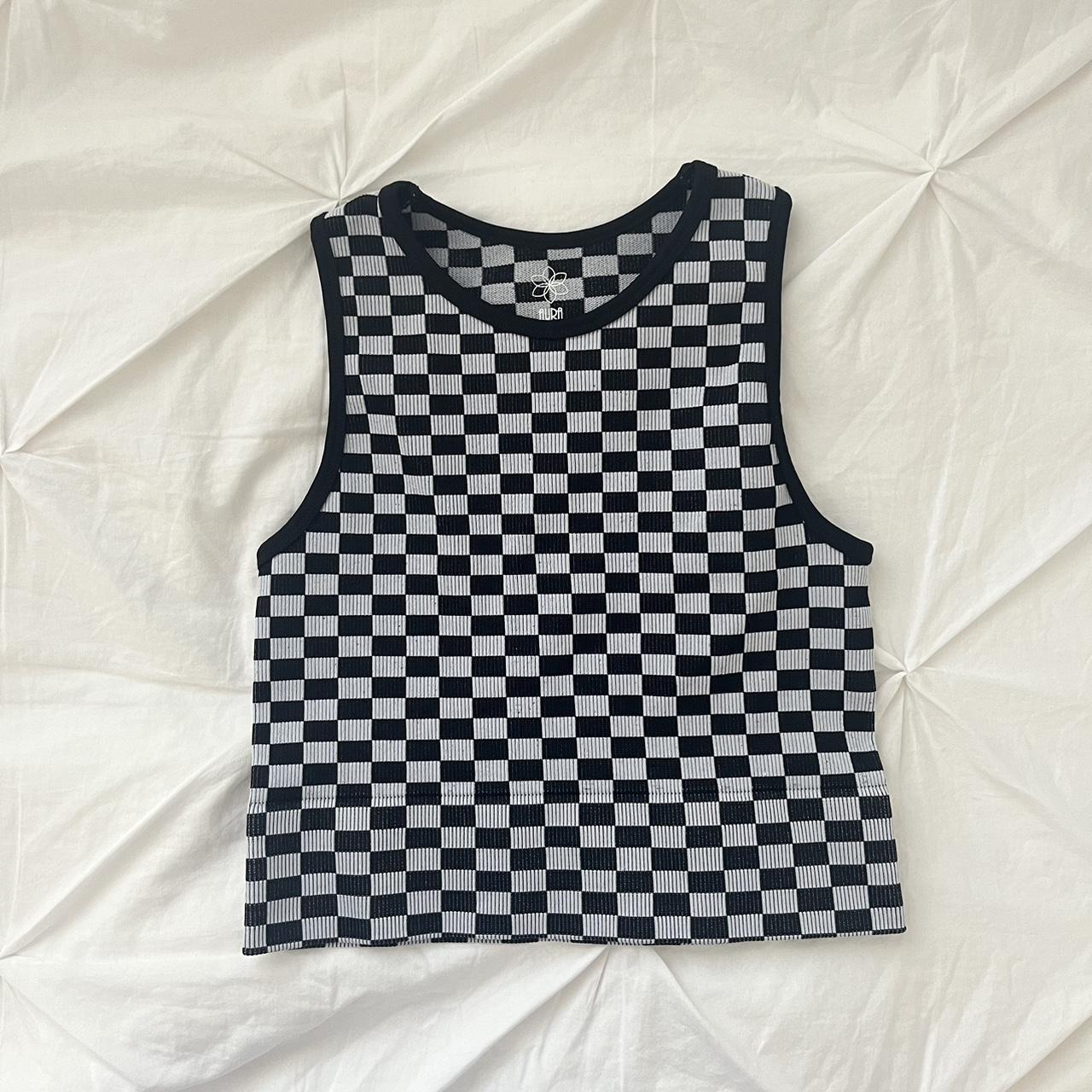 Checkered round neck sleeveless tank top Very thick... - Depop