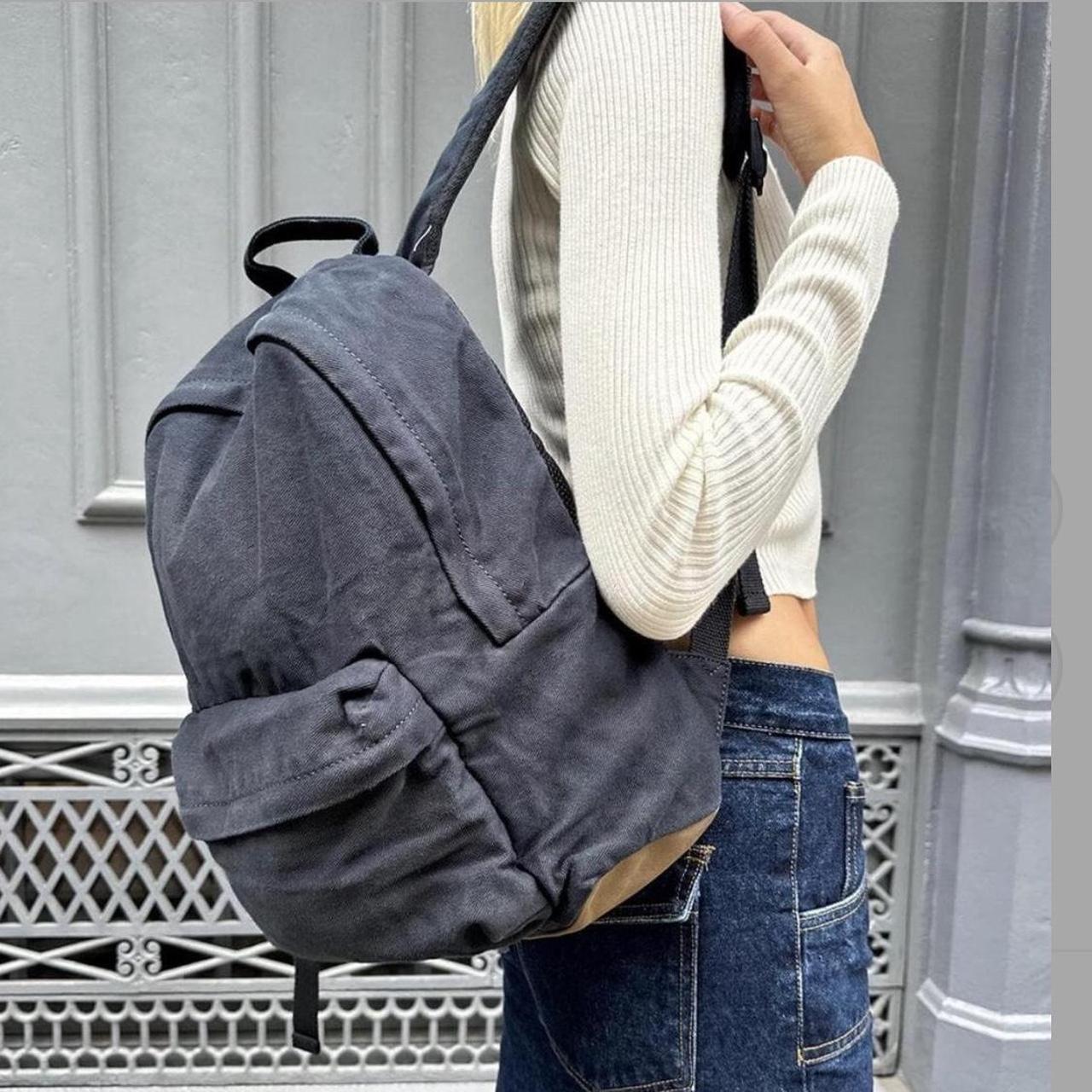 Brandy Melville navy tan suede backpack Backpack is... - Depop
